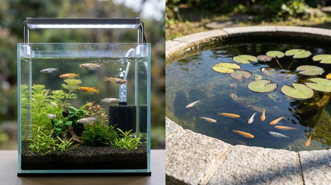 Waar hou je Medaka het beste: binnen of buiten? - Medaka.nl